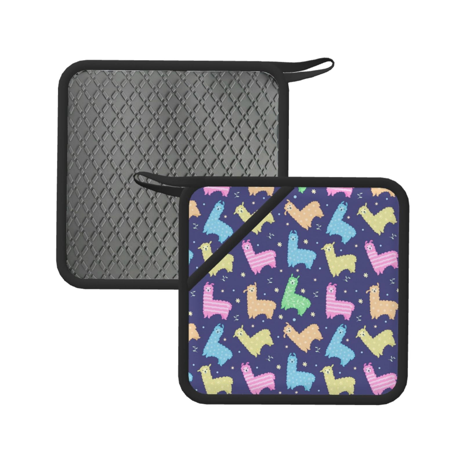 2PCS Pot Holders for Kitchen Cute pink yellow lamas navyblue Heat ...