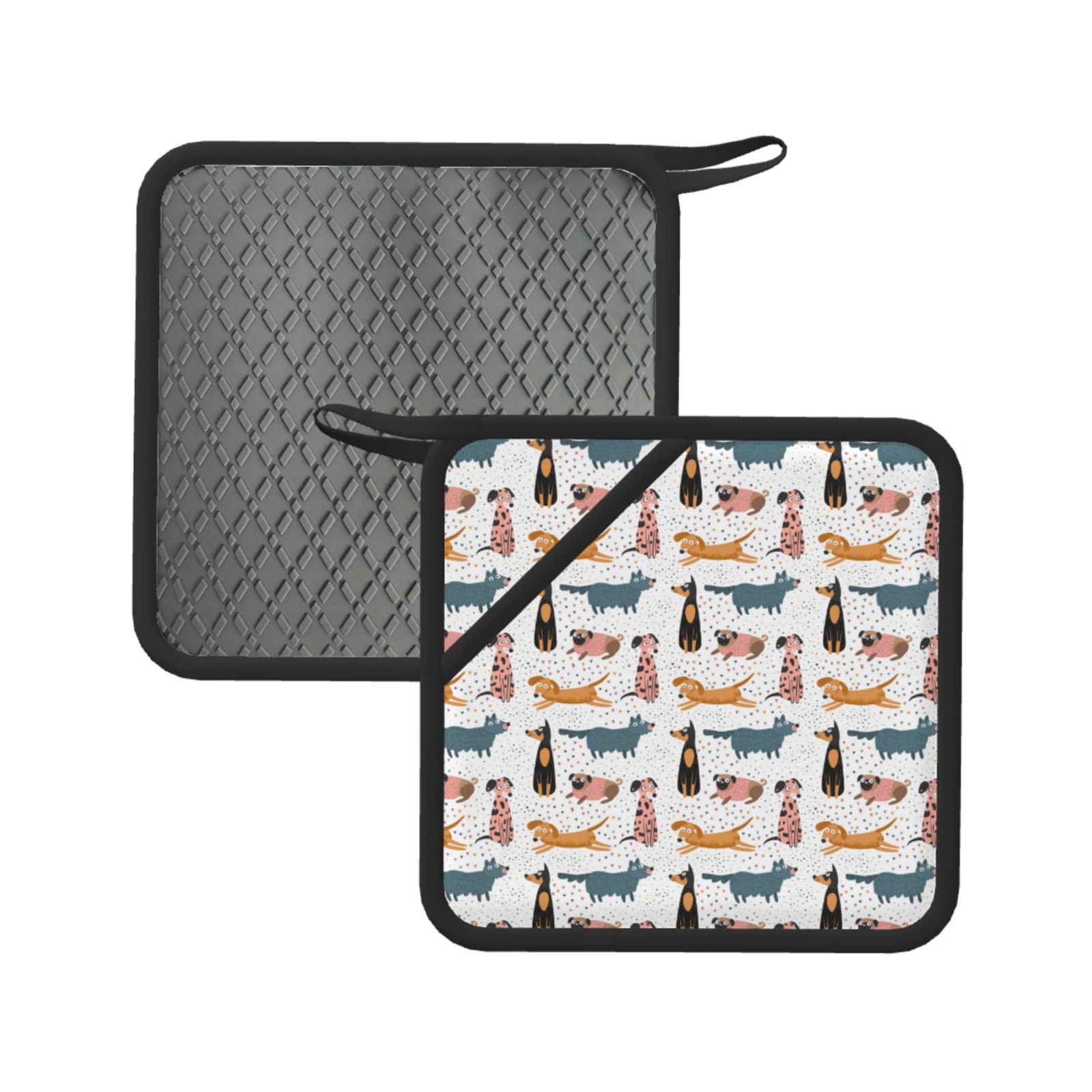 2PCS Pot Holders for Kitchen - Dogs Pug Heat Resistant Non Slip ...