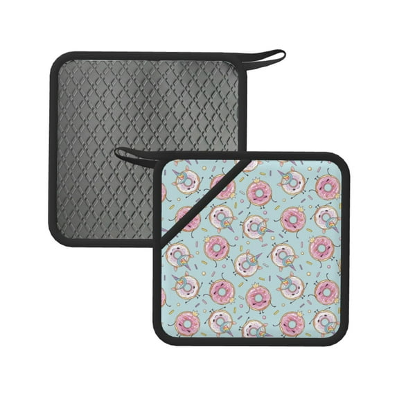 2PCS Pot Holders for Kitchen - Funny Cartoon Donut Print Silicone Heat ...