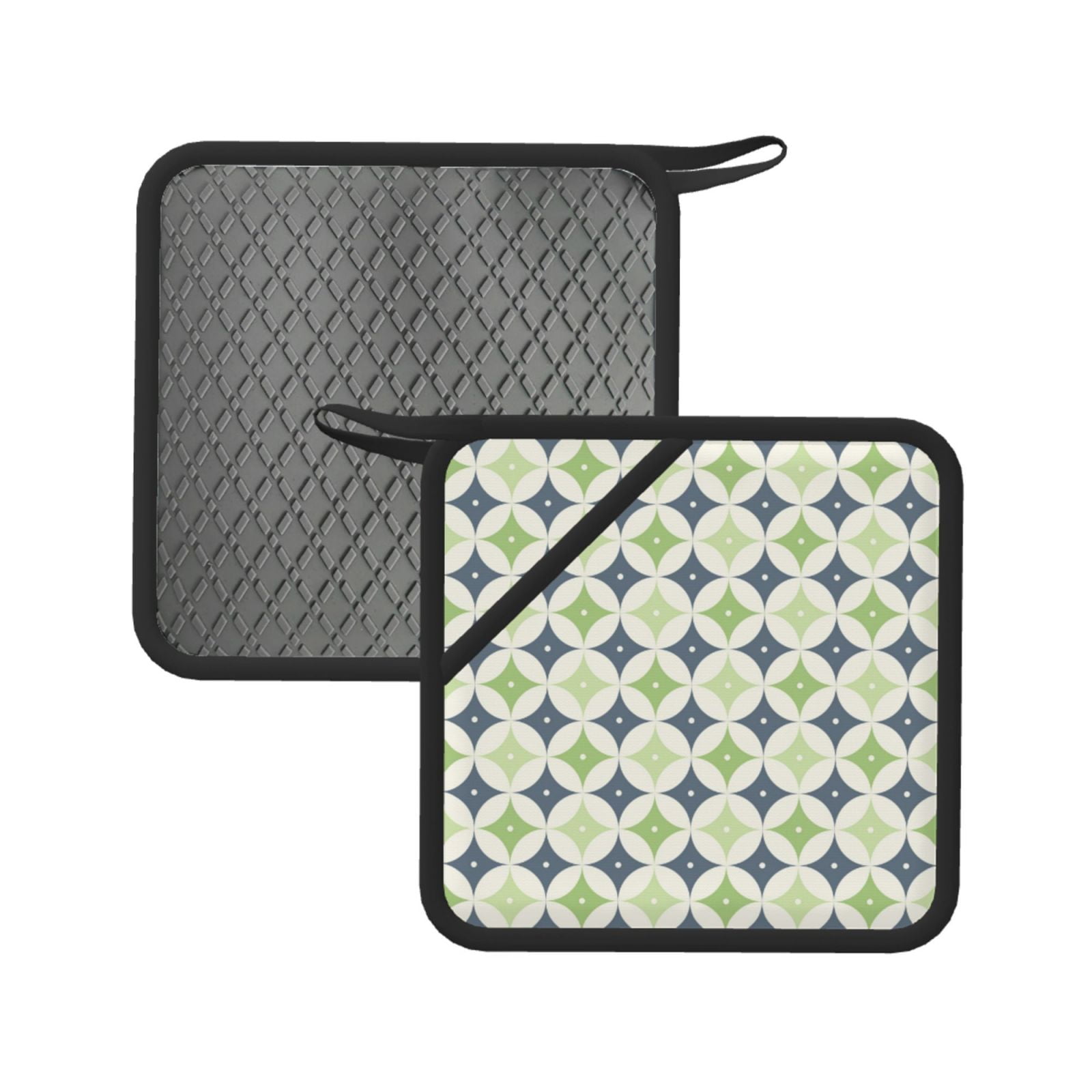 2PCS Pot Holders for Kitchen - Green Gray Geometric Pattern Silicone ...
