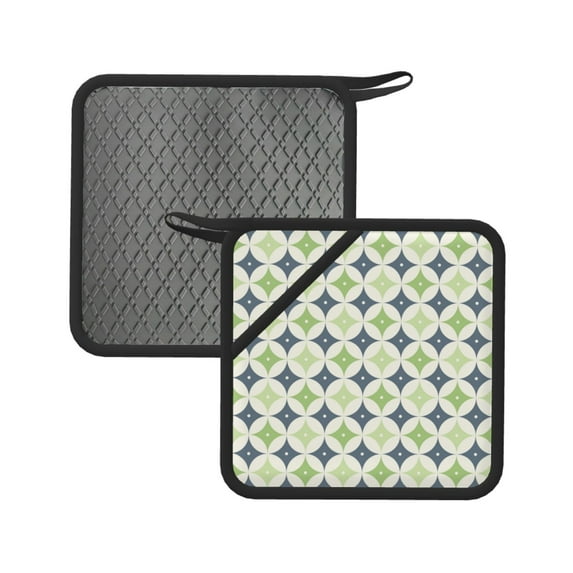 2PCS Pot Holders for Kitchen - Green Gray Geometric Pattern Silicone ...