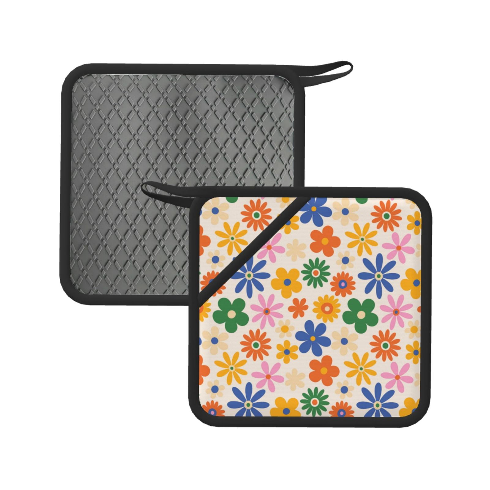 2PCS Pot Holders for Kitchen - Groovy Daisy Flowers Silicone Heat ...