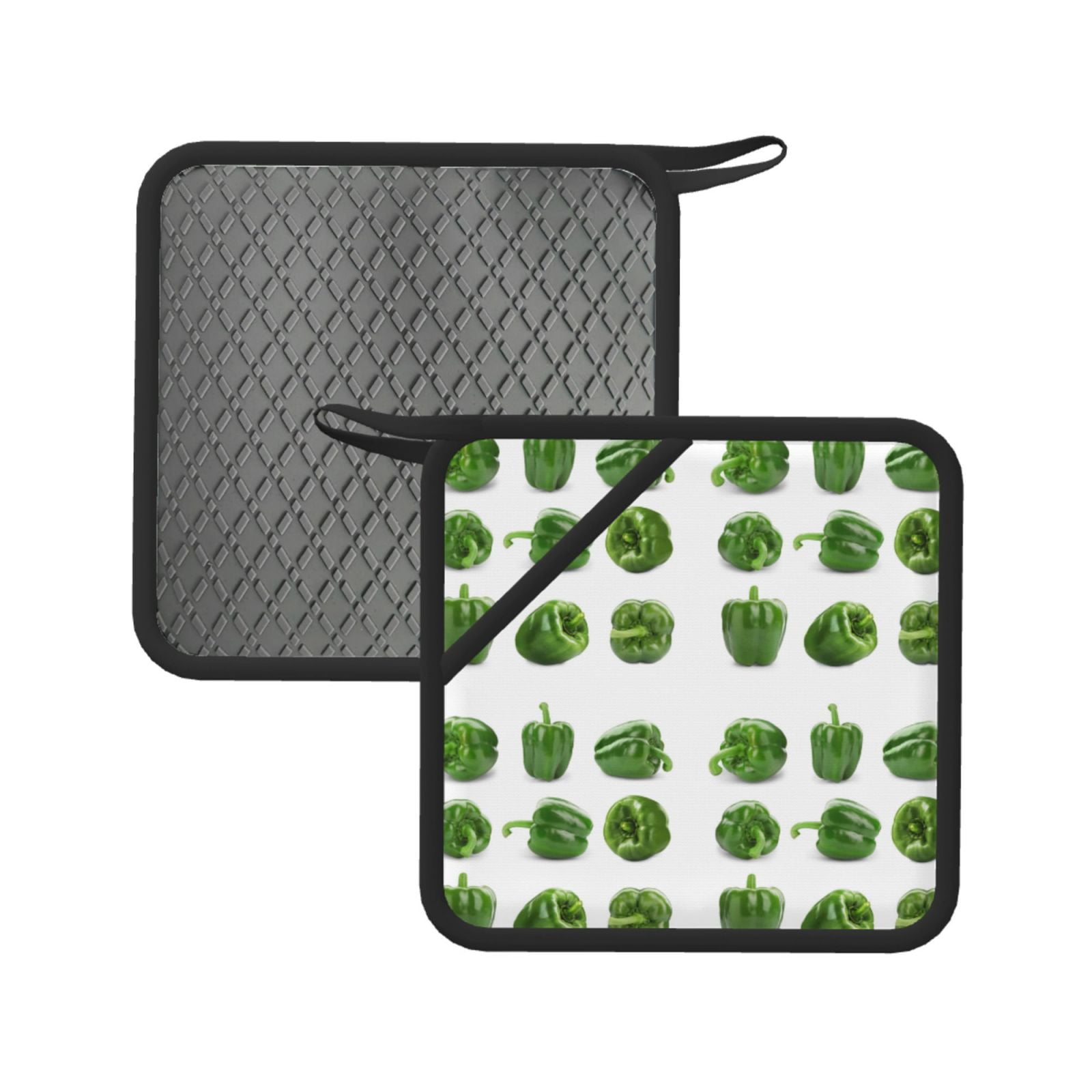 2PCS Pot Holders for Kitchen - Heat Resistant Silicone Pot Holders with Hanging Loop, green Bell ...