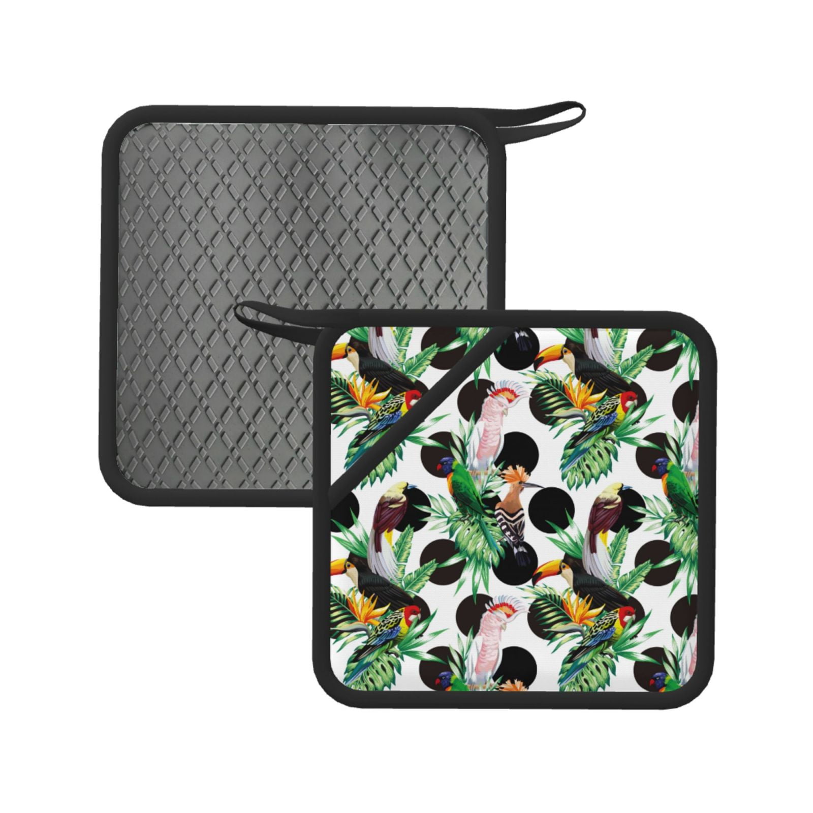 2PCS Pot Holders for Kitchen - Polka Dot Parrot Toucan Leaf Heat ...