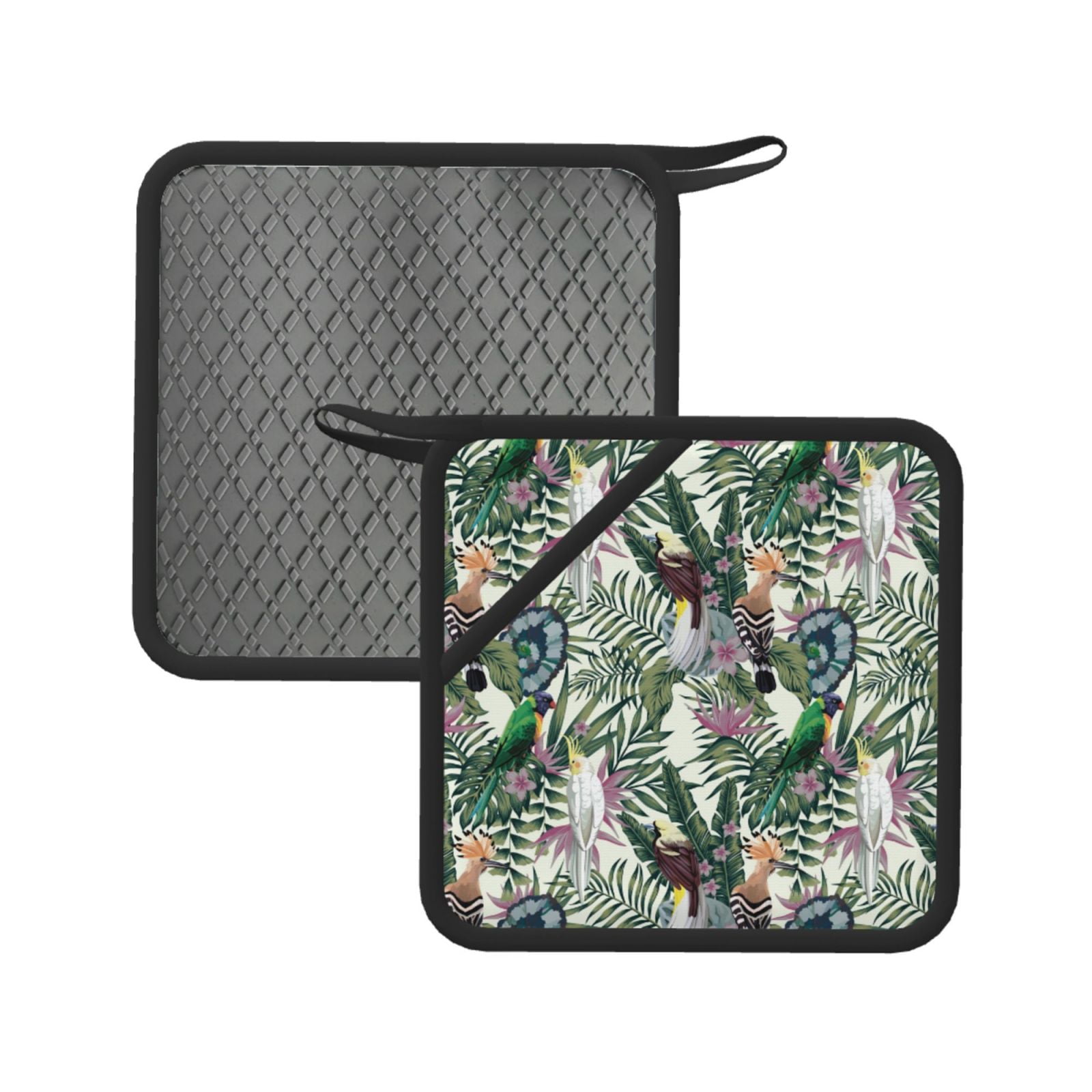 2PCS Pot Holders for Kitchen - Tropical Cute Parrot Plant Silicone Heat ...