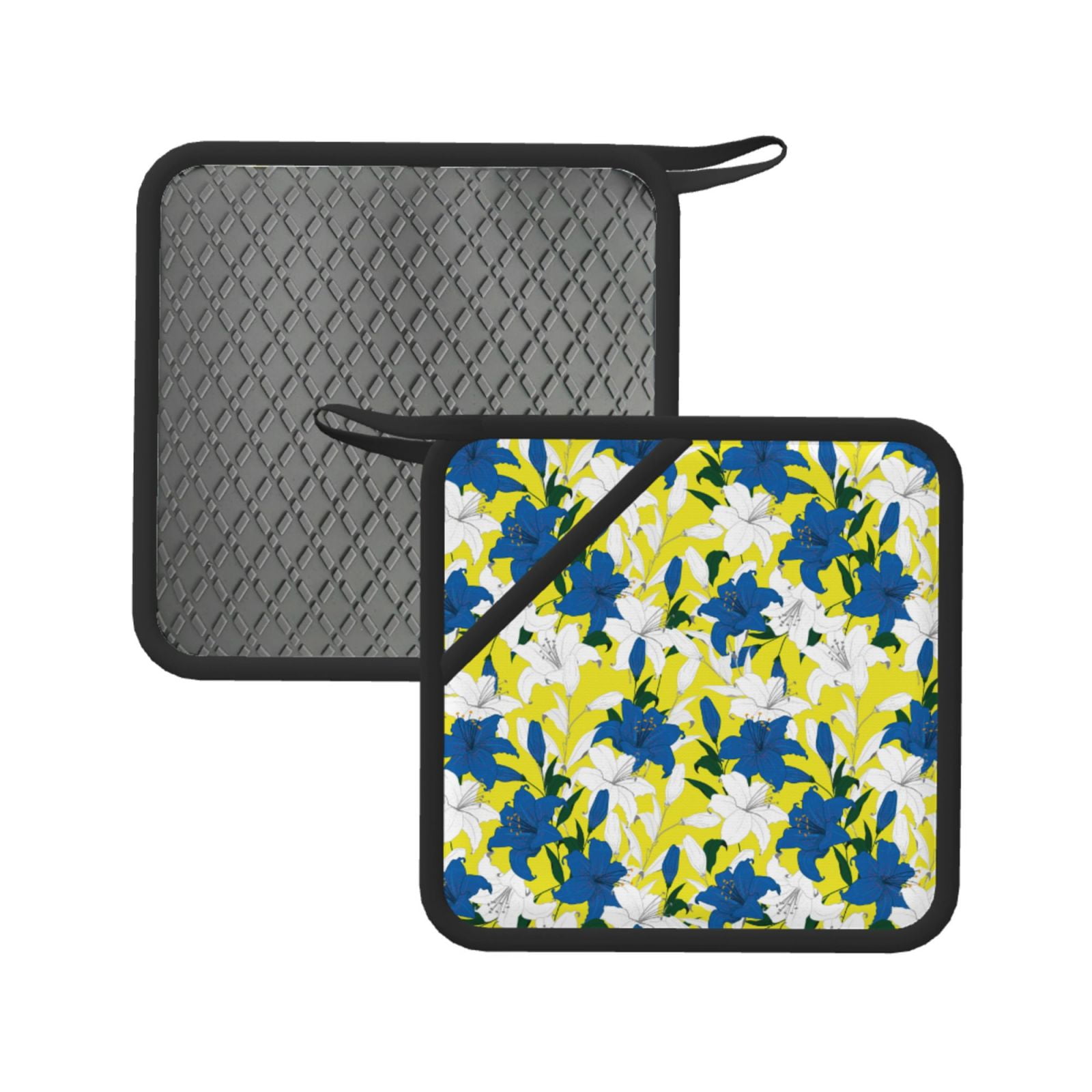 2PCS Pot Holders for Kitchen White Blue Lilies Flowers Heat Resistant ...