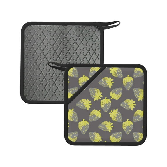 2PCS Pot Holders for Kitchen - Yellow strawberry print Silicone Heat ...