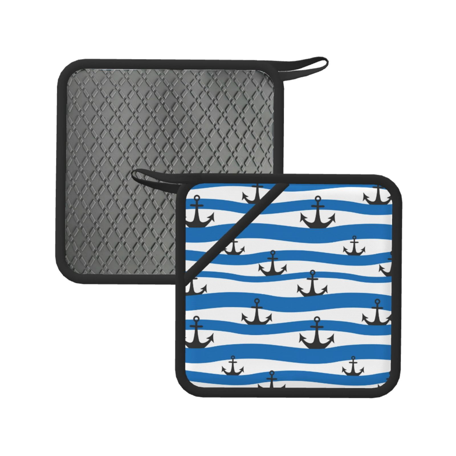 2PCS Pot Holders for Kitchen - anchors blue white stripe cute Heat ...
