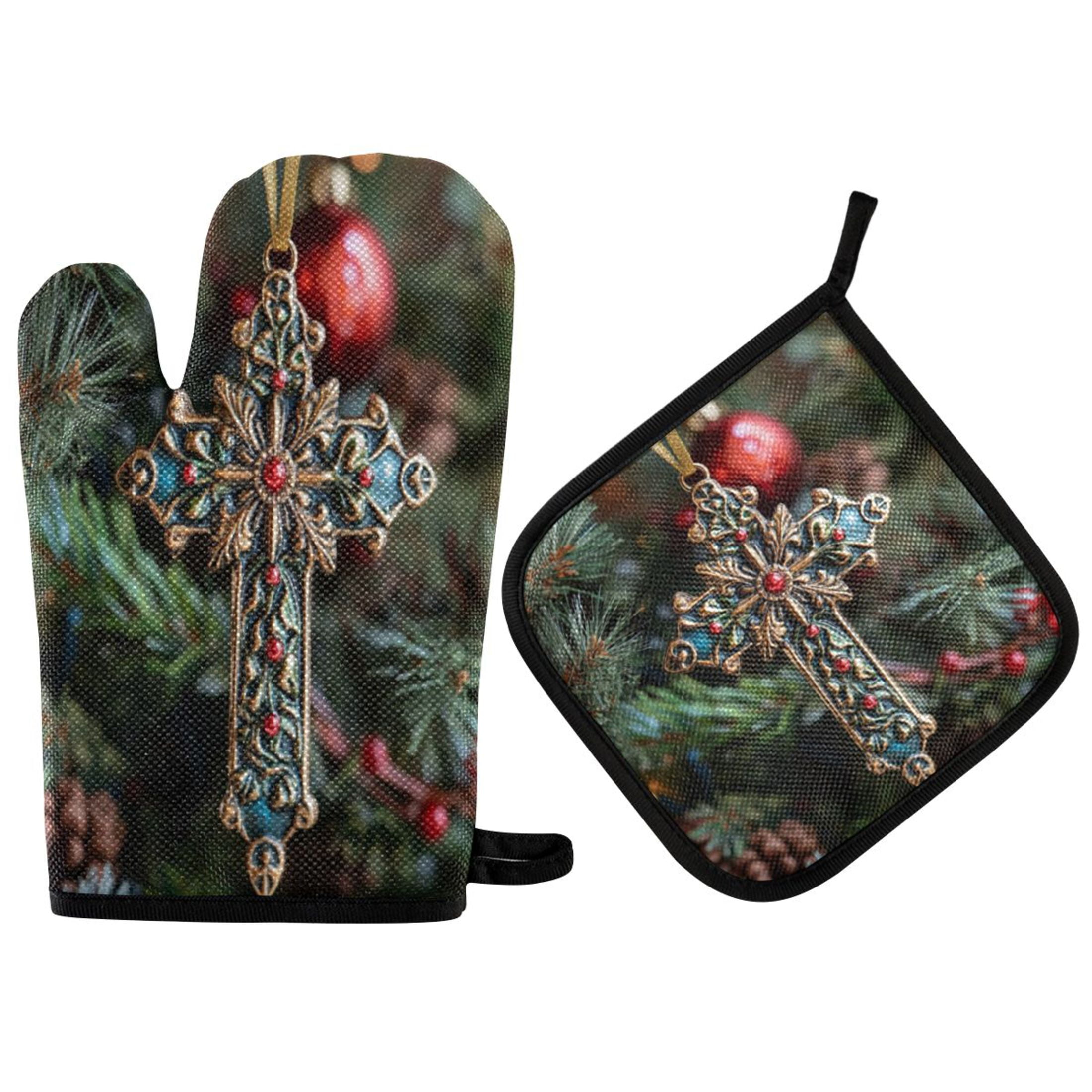 2PCS Pot Holders and Oven Mitts Sets Cooking Gloves Kitchen Gloves Heat ...