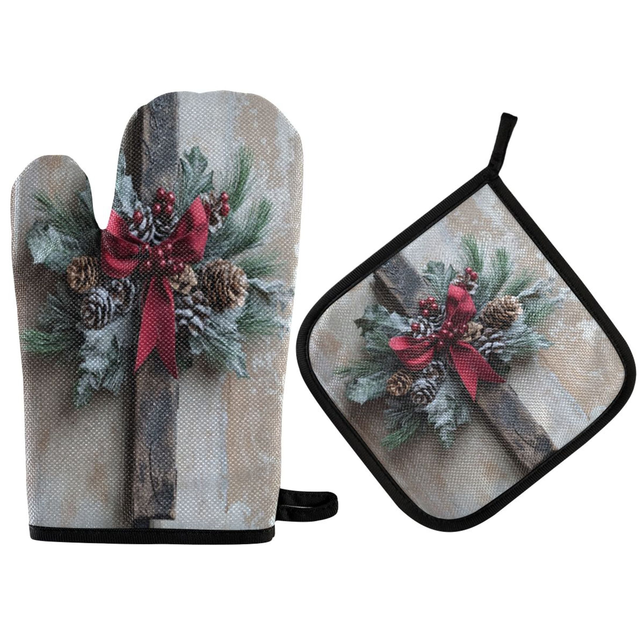 2PCS Pot Holders and Oven Mitts Sets Cooking Gloves Kitchen Gloves Heat ...