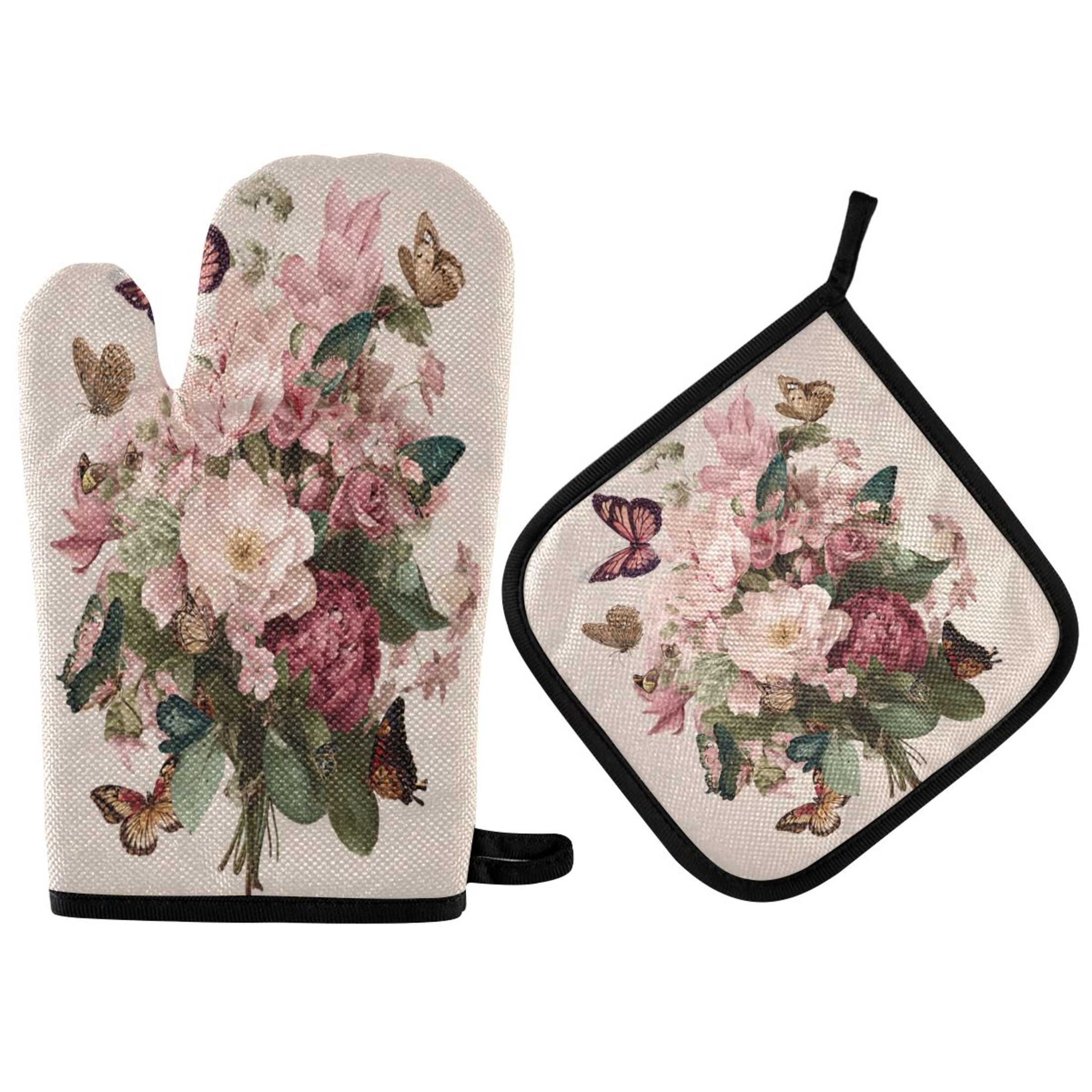 2PCS Pot Holders and Oven Mitts Sets Cooking Gloves Kitchen Gloves Heat ...