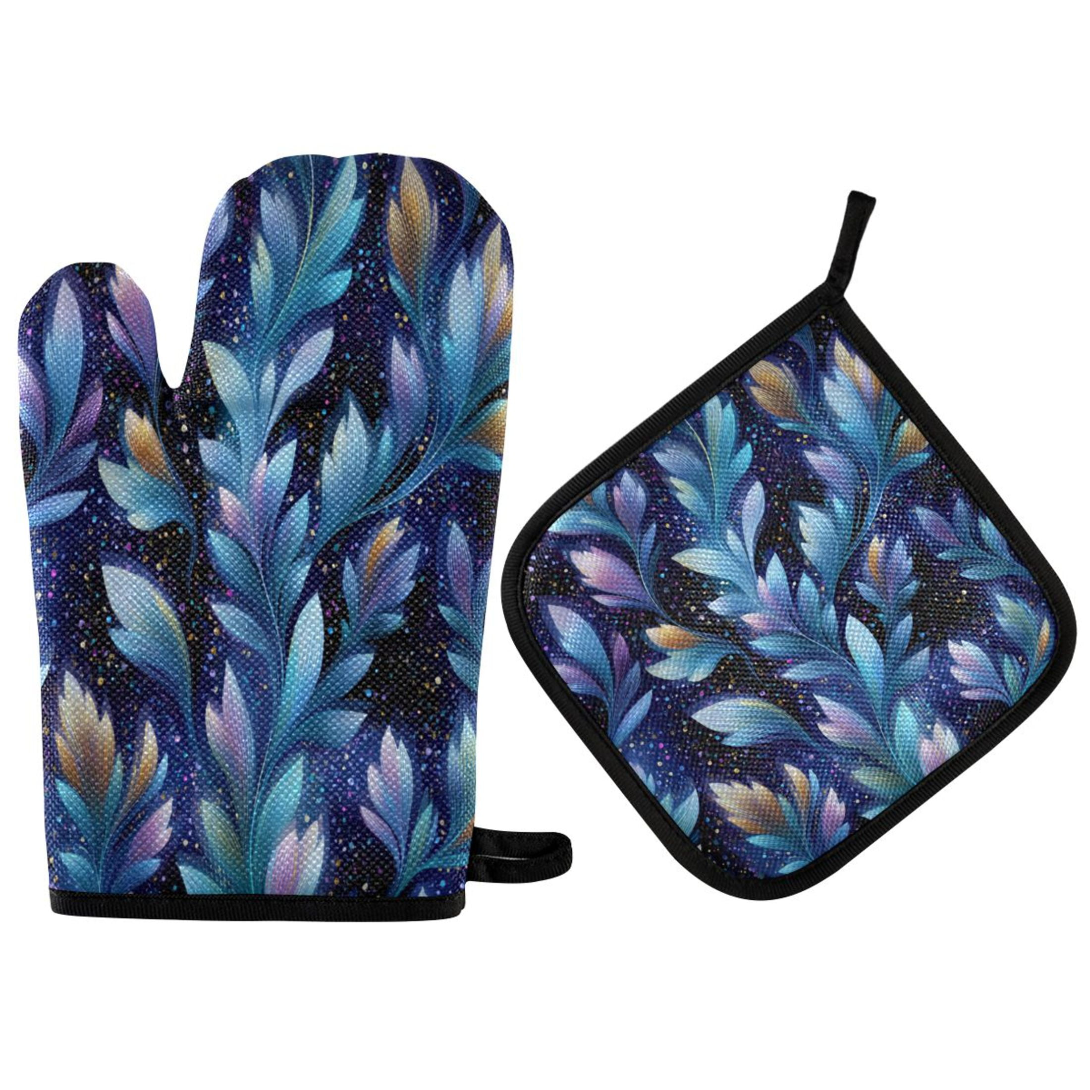 2PCS Pot Holders and Oven Mitts Sets Cooking Gloves Kitchen Gloves Heat ...