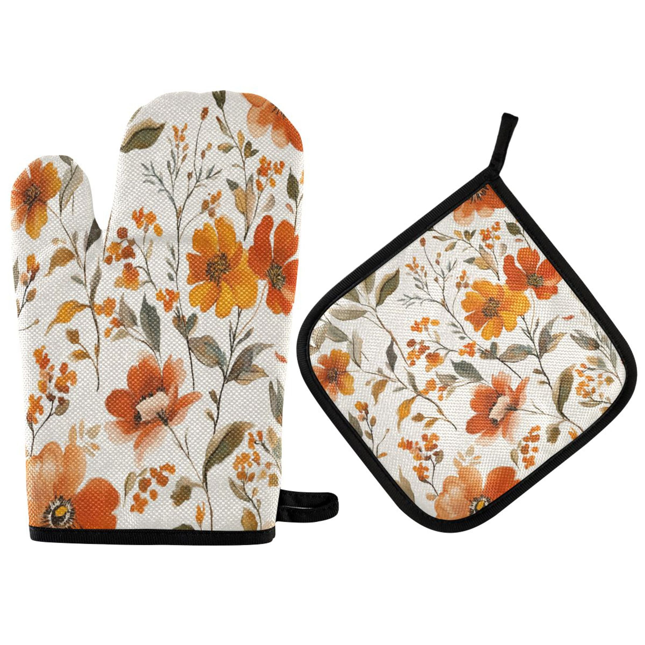 2PCS Pot Holders and Oven Mitts Sets Cooking Gloves Kitchen Gloves Heat ...