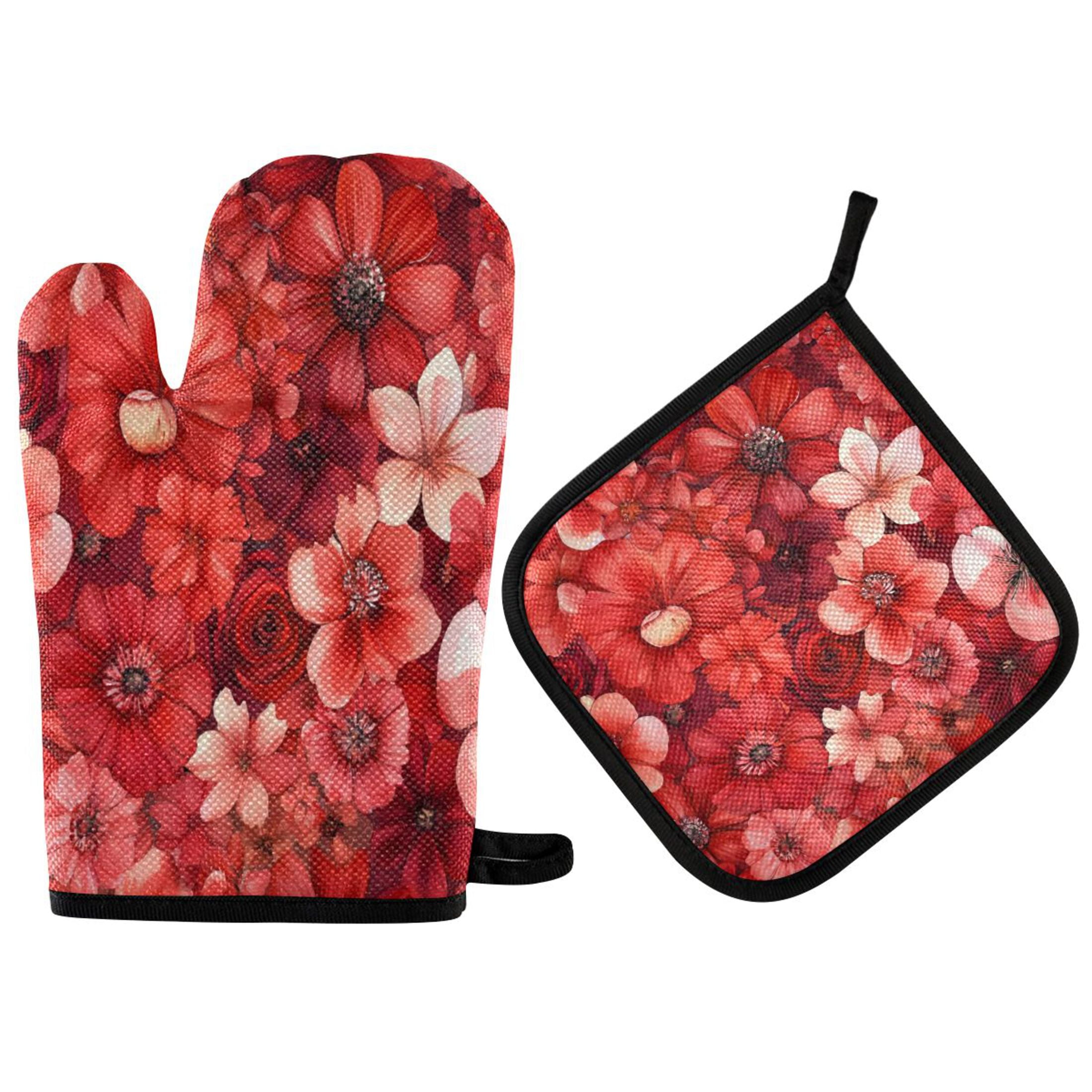 2PCS Pot Holders and Oven Mitts Sets Cooking Gloves Kitchen Gloves Heat ...