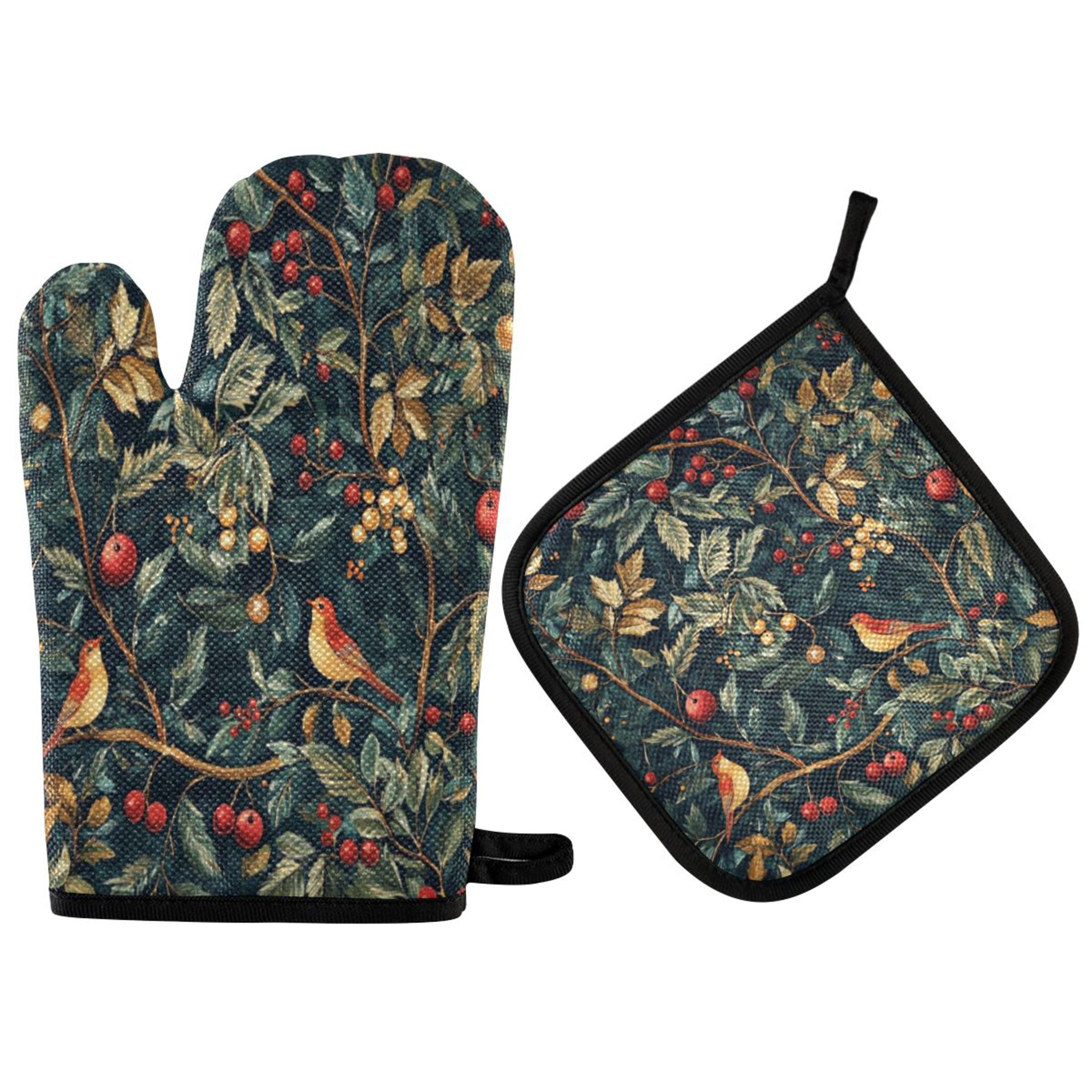 2PCS Pot Holders and Oven Mitts Sets Cooking Gloves Kitchen Gloves Heat ...
