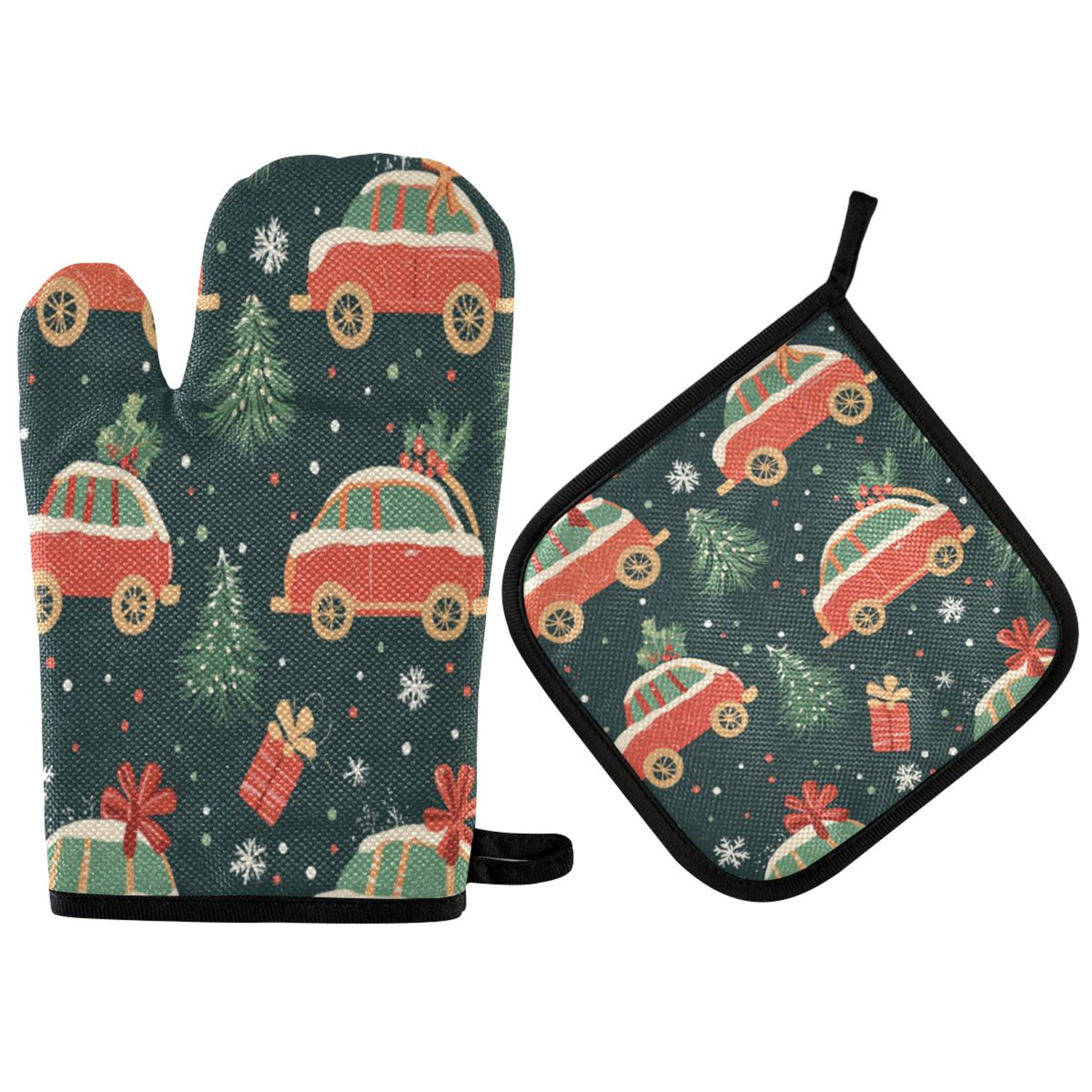 2PCS Pot Holders and Oven Mitts Sets Cooking Gloves Kitchen Gloves Heat ...