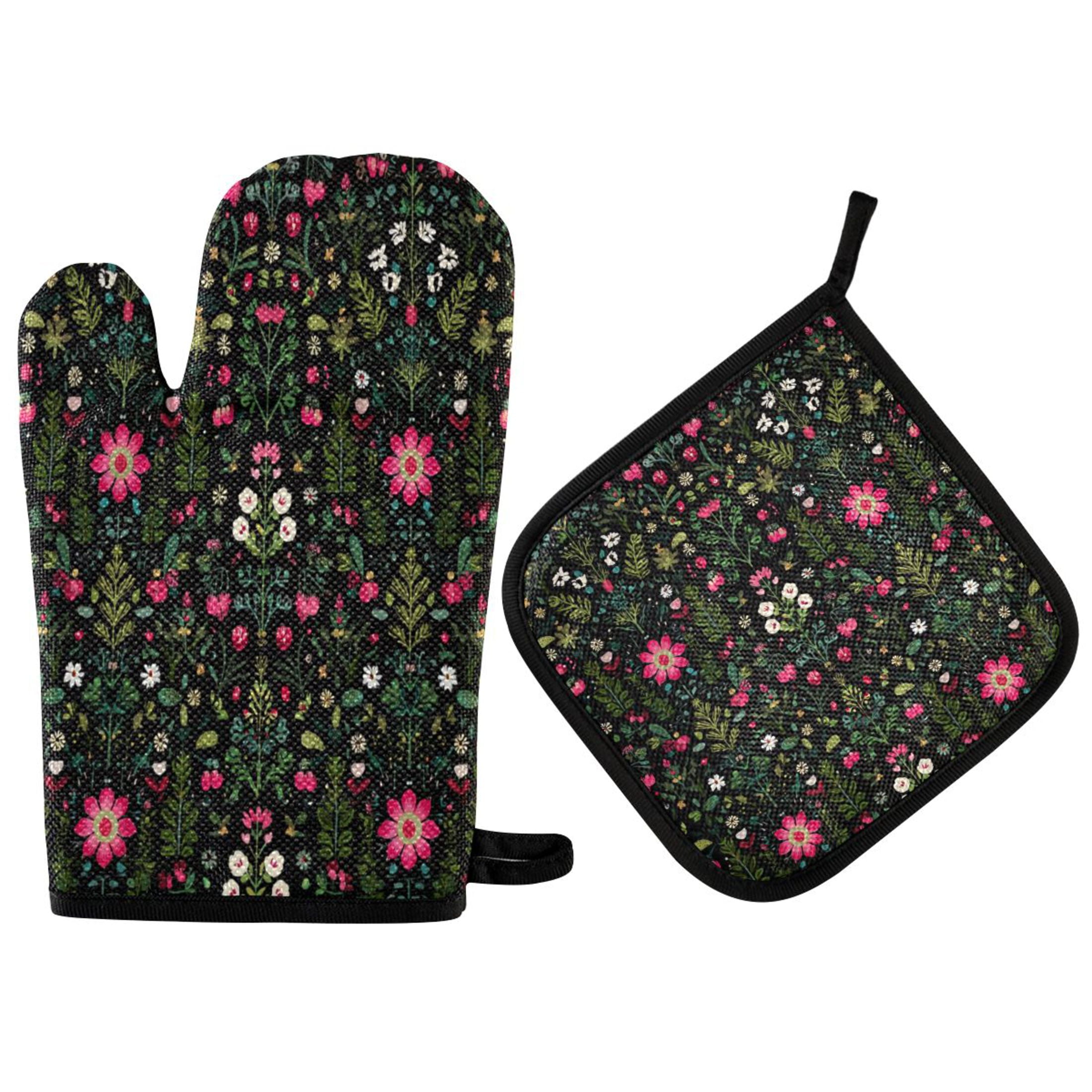 2PCS Pot Holders and Oven Mitts Sets Cooking Gloves Kitchen Gloves Heat ...