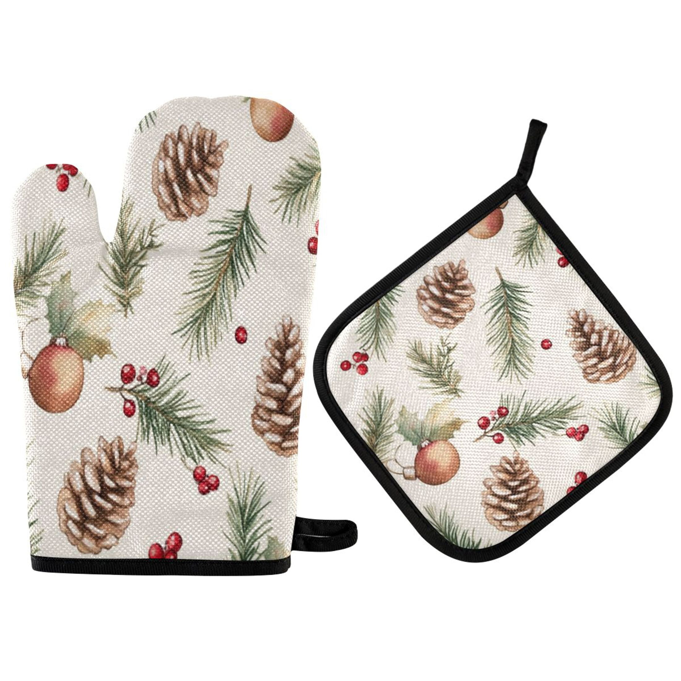 2PCS Pot Holders and Oven Mitts Sets Cooking Gloves Kitchen Gloves Heat ...