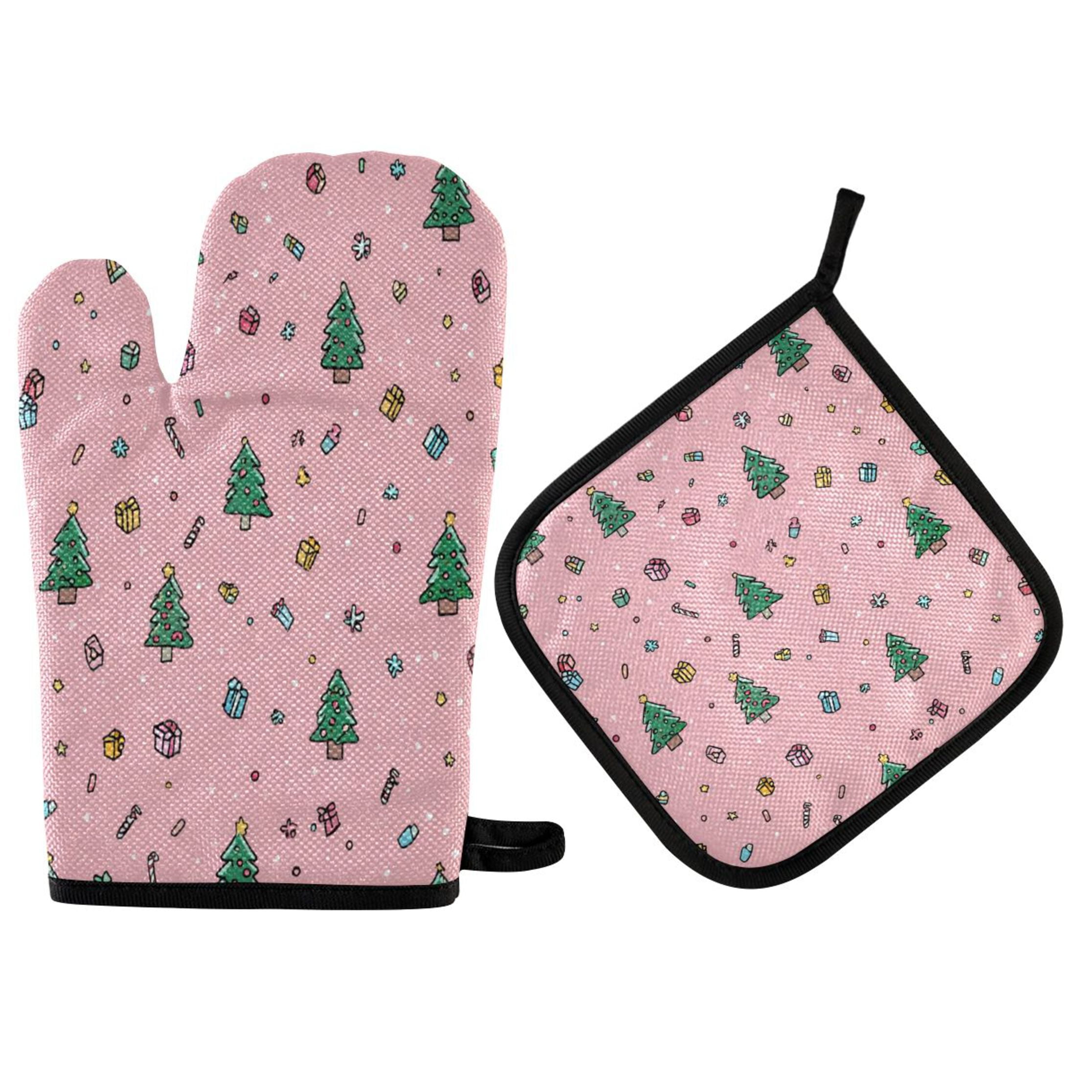 2PCS Pot Holders and Oven Mitts Sets Cooking Gloves Kitchen Gloves Heat ...
