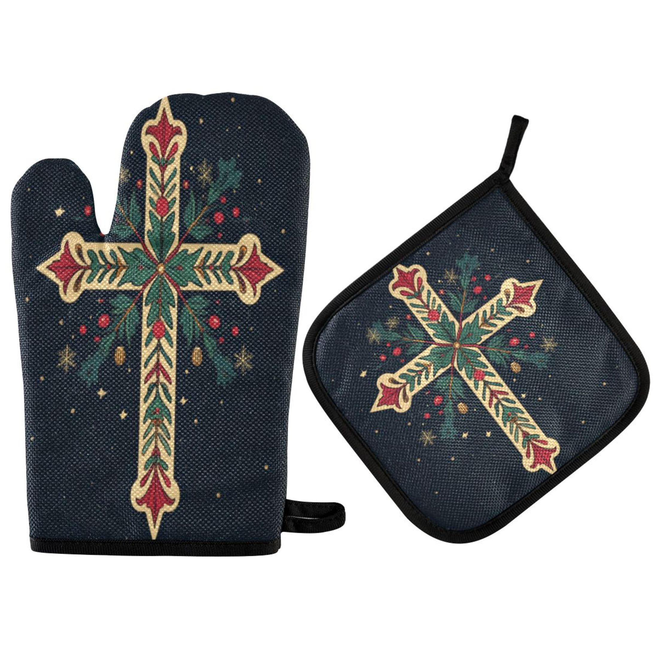 2PCS Pot Holders and Oven Mitts Sets Cooking Gloves Kitchen Gloves Heat ...