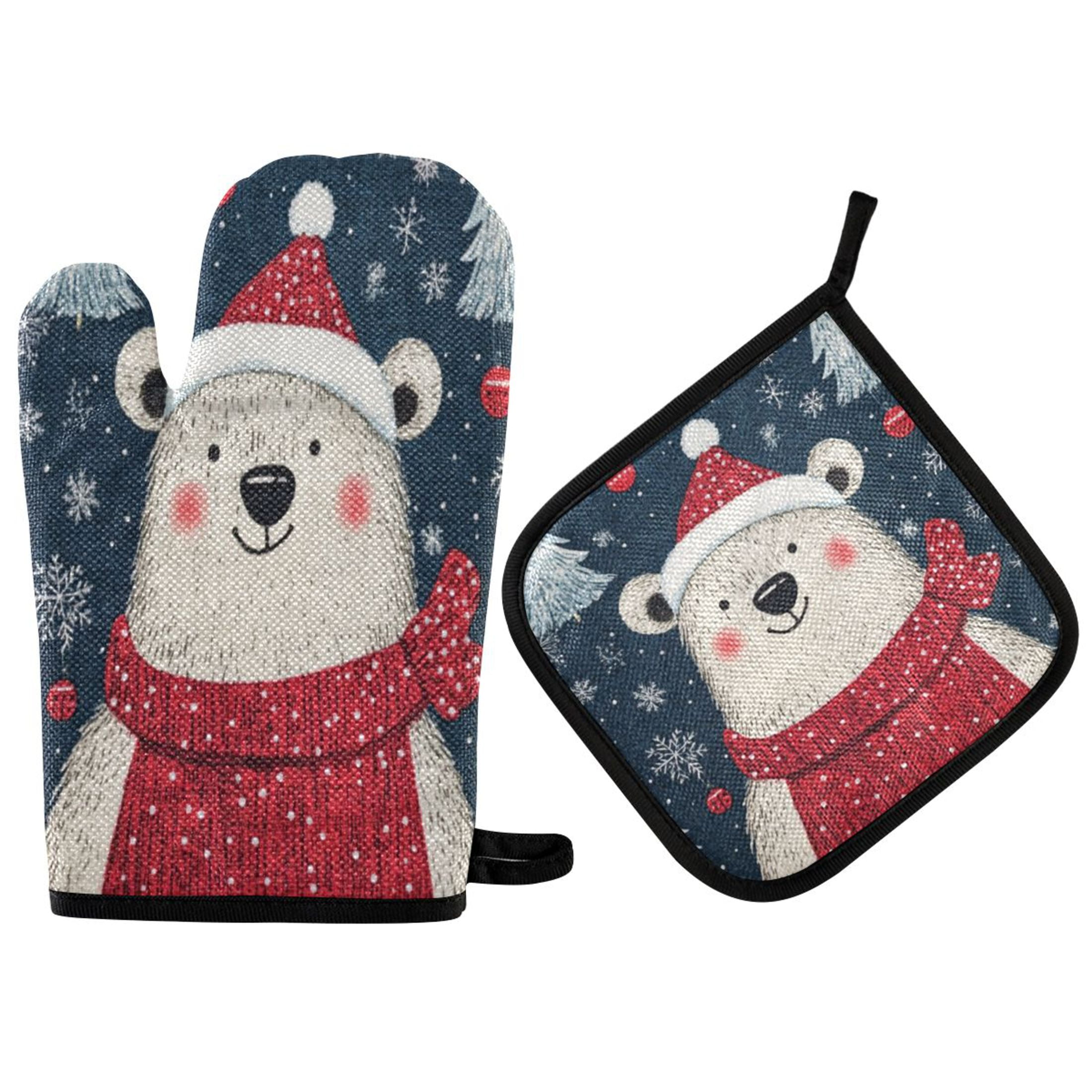 2PCS Pot Holders and Oven Mitts Sets Cooking Gloves Kitchen Gloves Heat ...