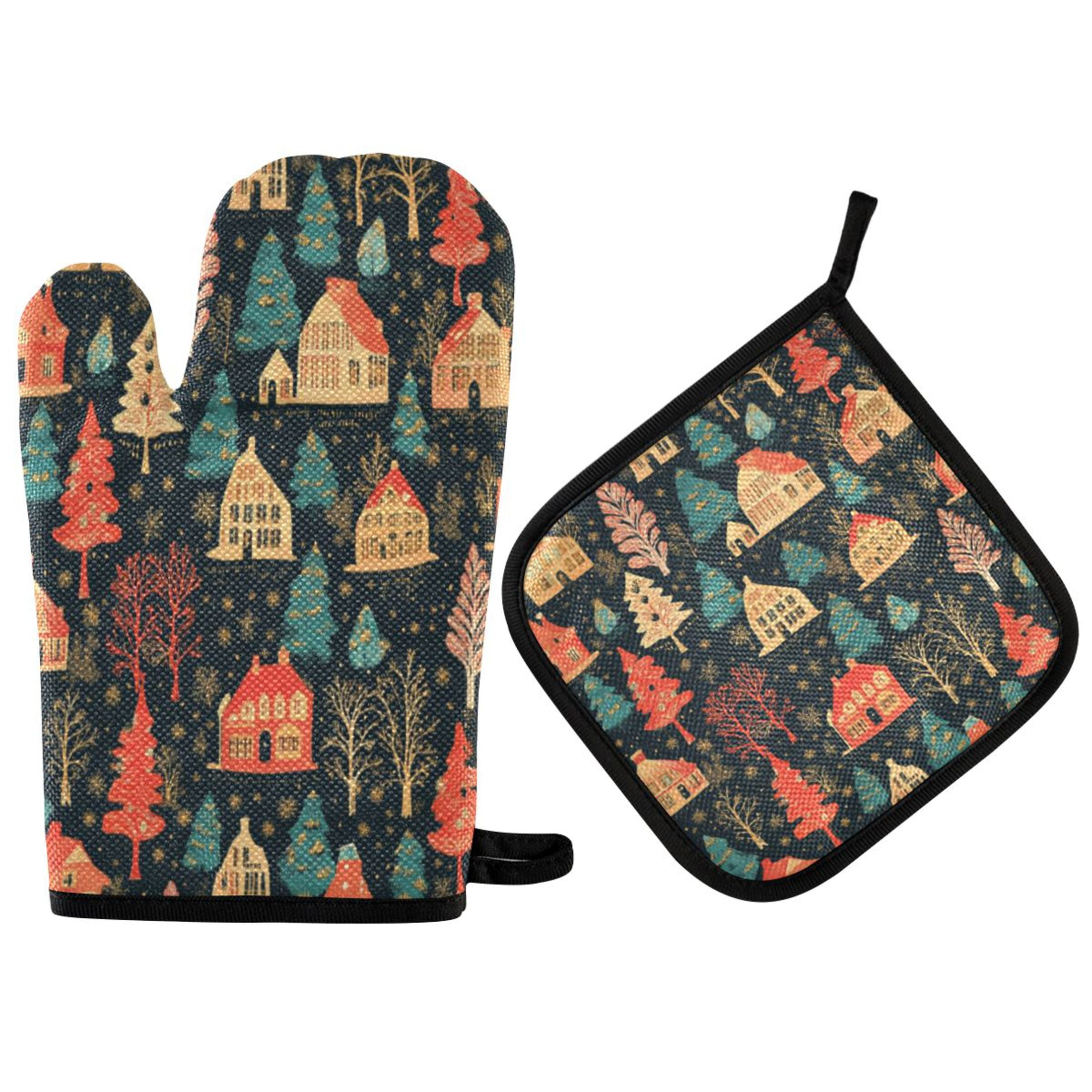 2PCS Pot Holders and Oven Mitts Sets Cooking Gloves Kitchen Gloves Heat ...