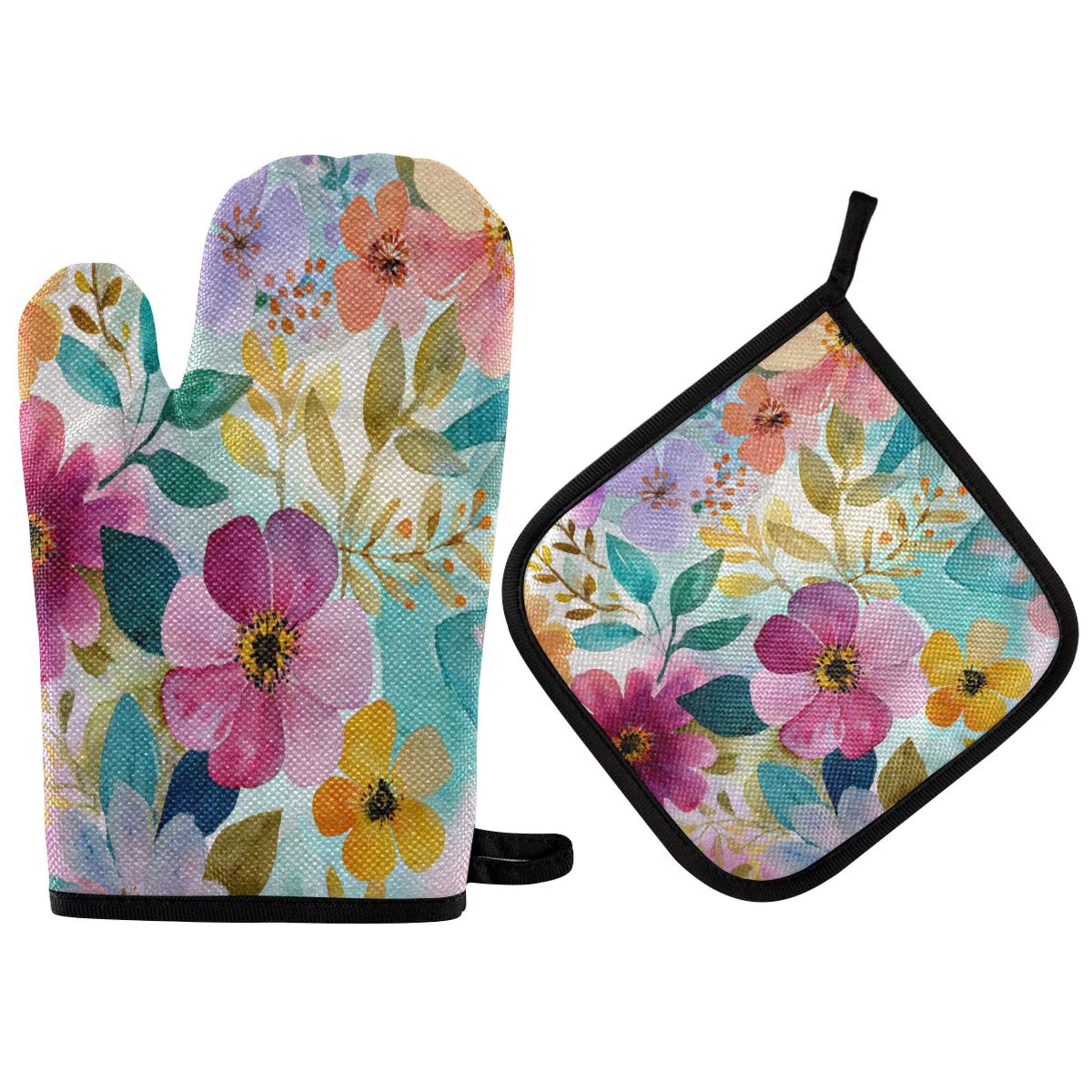 2PCS Pot Holders and Oven Mitts Sets Cooking Gloves Kitchen Gloves Heat ...