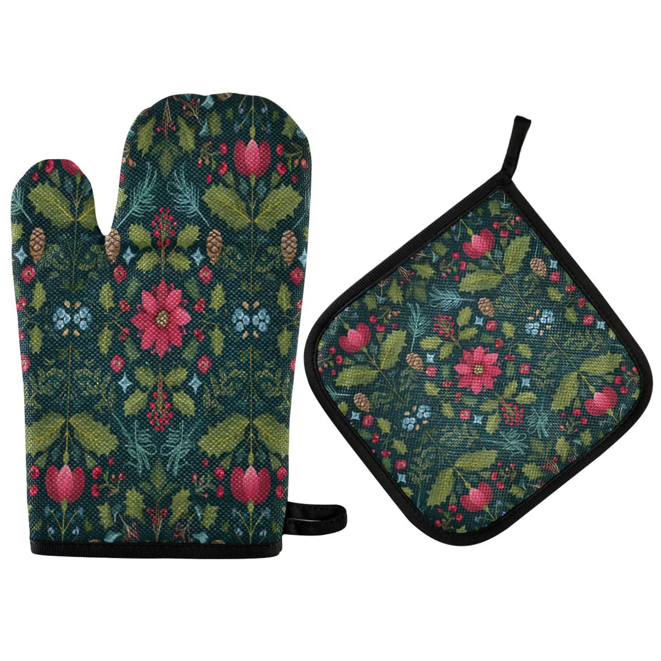 2PCS Pot Holders and Oven Mitts Sets Cooking Gloves Kitchen Gloves Heat ...