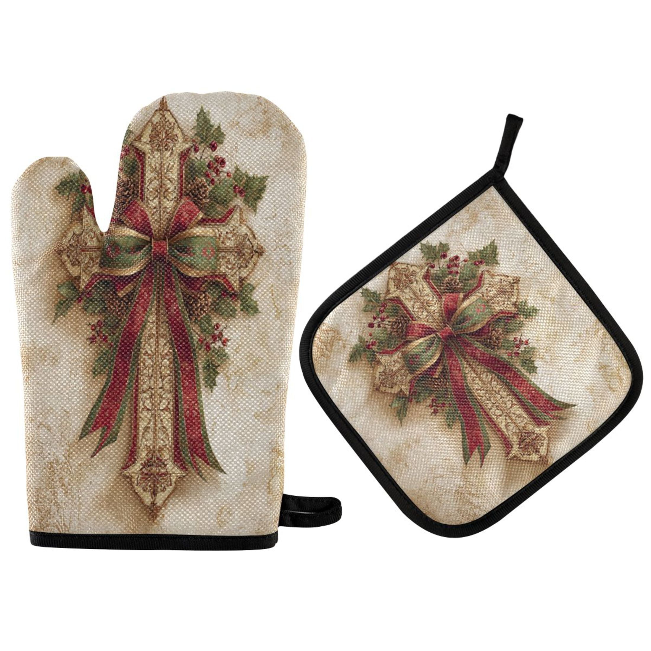 2PCS Pot Holders and Oven Mitts Sets Cooking Gloves Kitchen Gloves Heat ...