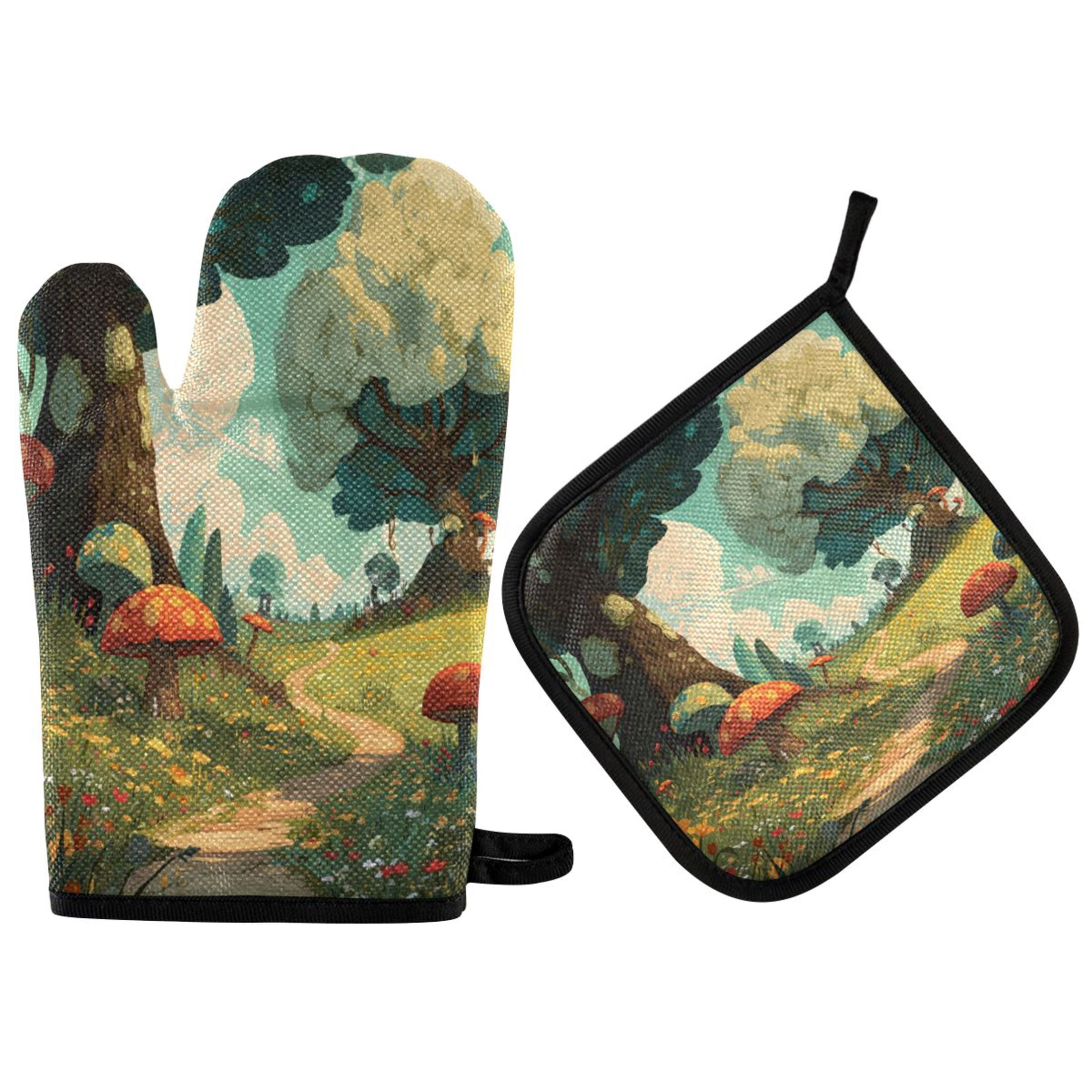 2PCS Pot Holders and Oven Mitts Sets Cooking Gloves Kitchen Gloves Heat ...