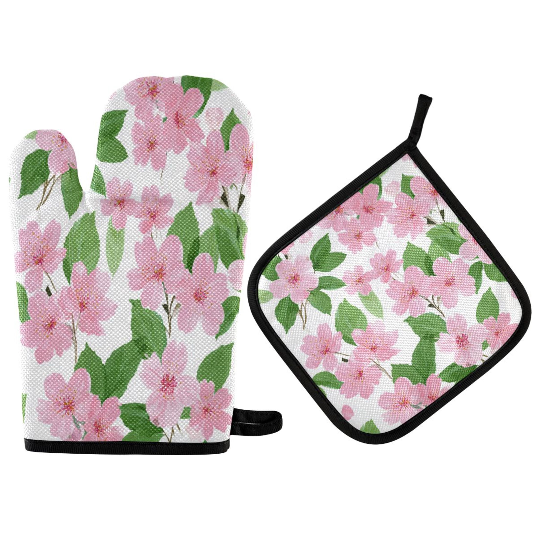 2PCS Pot Holders and Oven Mitts Sets Cooking Gloves Kitchen Gloves Heat ...