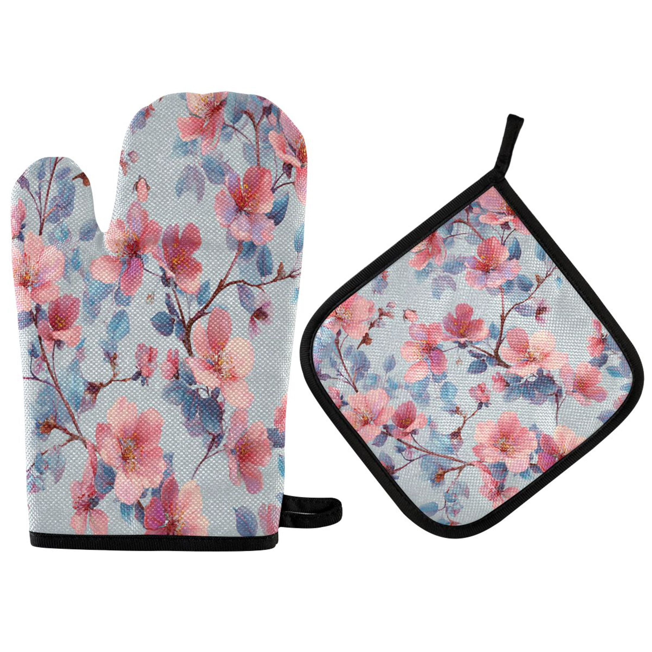 2PCS Pot Holders and Oven Mitts Sets Cooking Gloves Kitchen Gloves Heat ...