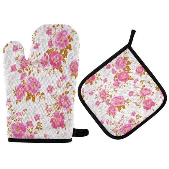 2PCS Pot Holders and Oven Mitts Sets Cooking Gloves Kitchen Gloves Heat ...
