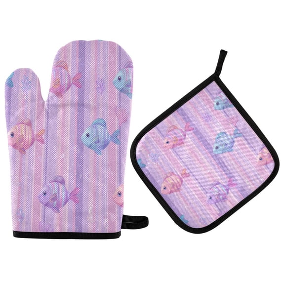 2PCS Pot Holders and Oven Mitts Sets Cooking Gloves Kitchen Gloves Heat ...