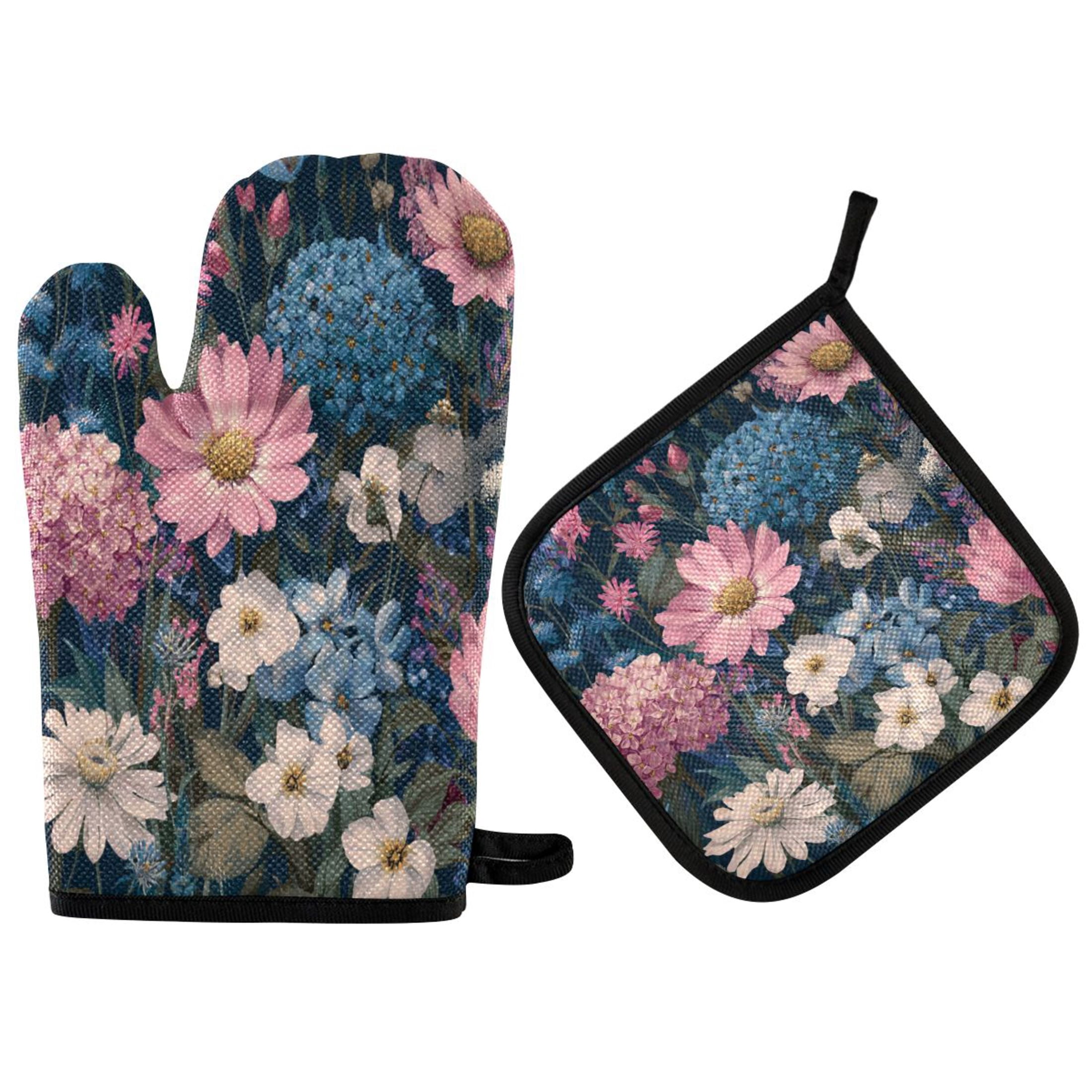 2PCS Pot Holders and Oven Mitts Sets Cooking Gloves Kitchen Gloves Heat ...