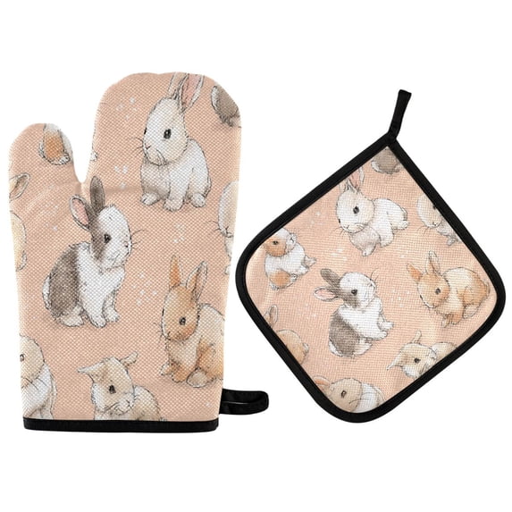 2PCS Pot Holders and Oven Mitts Sets Cooking Gloves Kitchen Gloves Heat ...