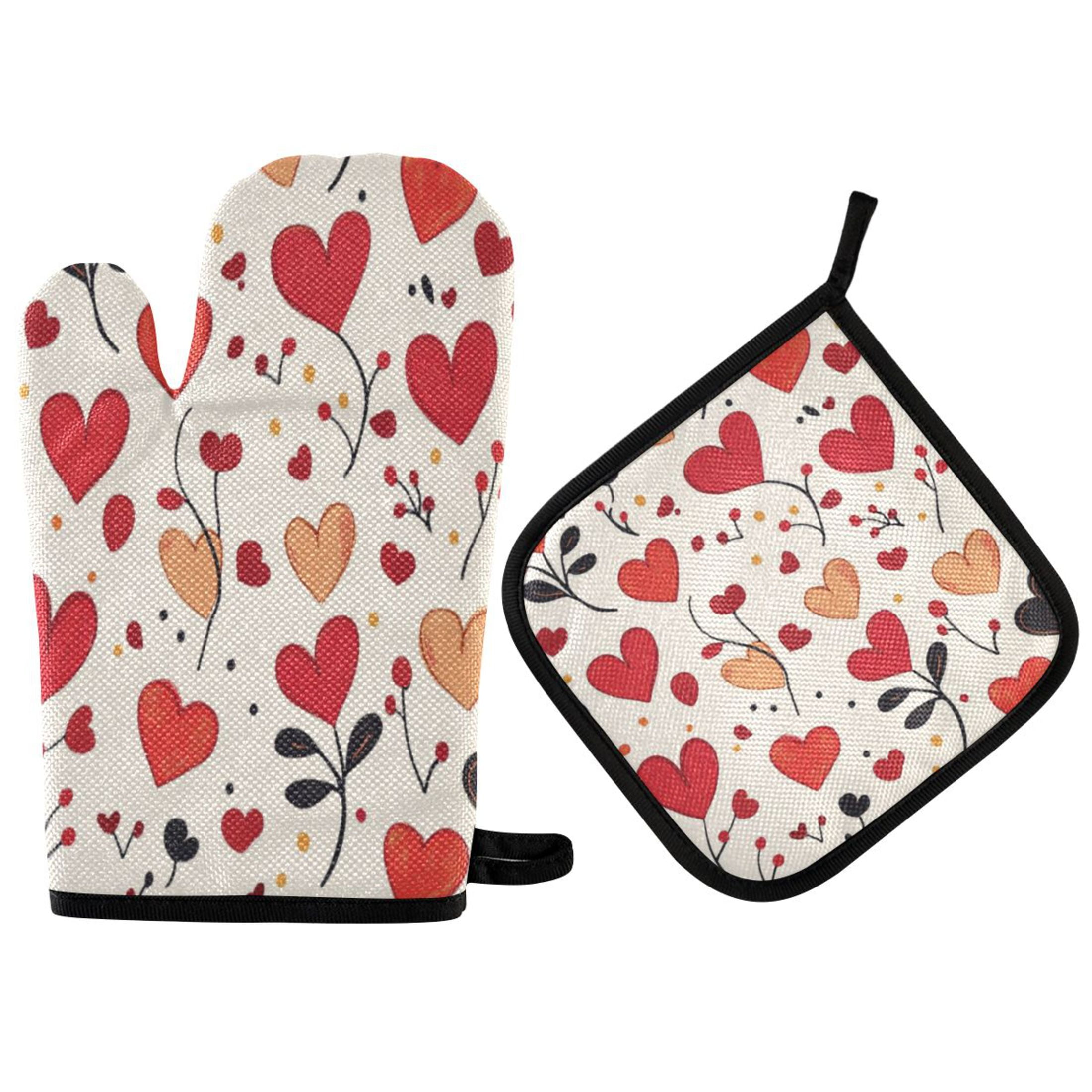 2PCS Pot Holders and Oven Mitts Sets Cooking Gloves Kitchen Gloves Heat ...