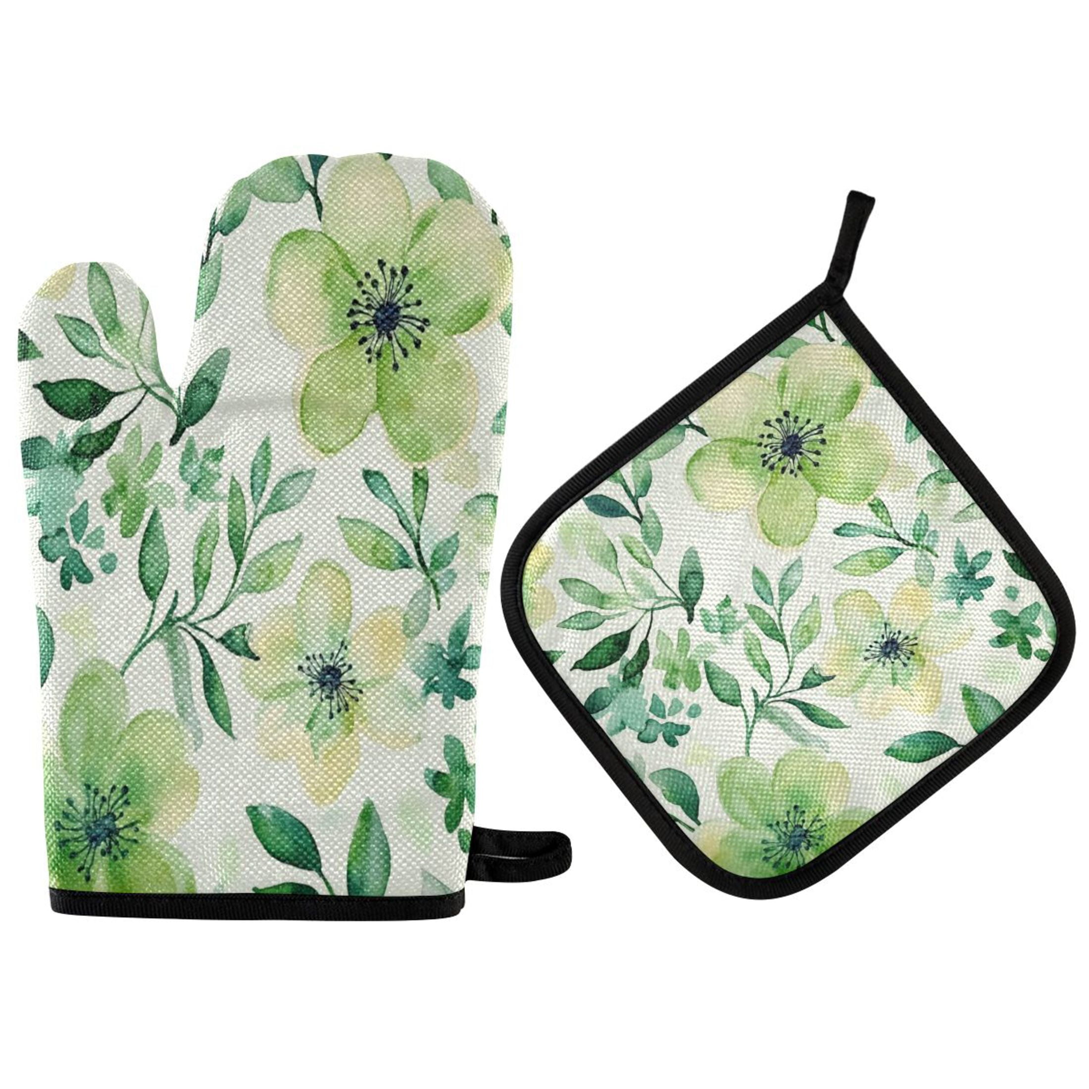 2PCS Pot Holders and Oven Mitts Sets Cooking Gloves Kitchen Gloves Heat ...