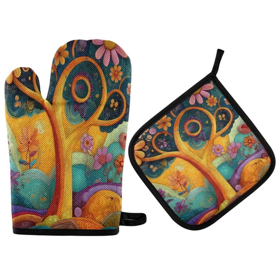 2PCS Pot Holders and Oven Mitts Sets Cooking Gloves Kitchen Gloves Heat ...