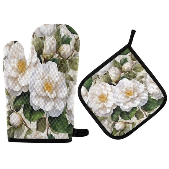 2PCS Pot Holders and Oven Mitts Sets Cooking Gloves Kitchen Gloves Heat ...