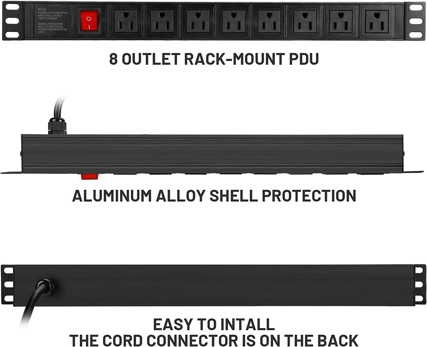 2PCS Power Strip Surge Protector Rack-Mount PDU, 8 Right Angle Outlets ...