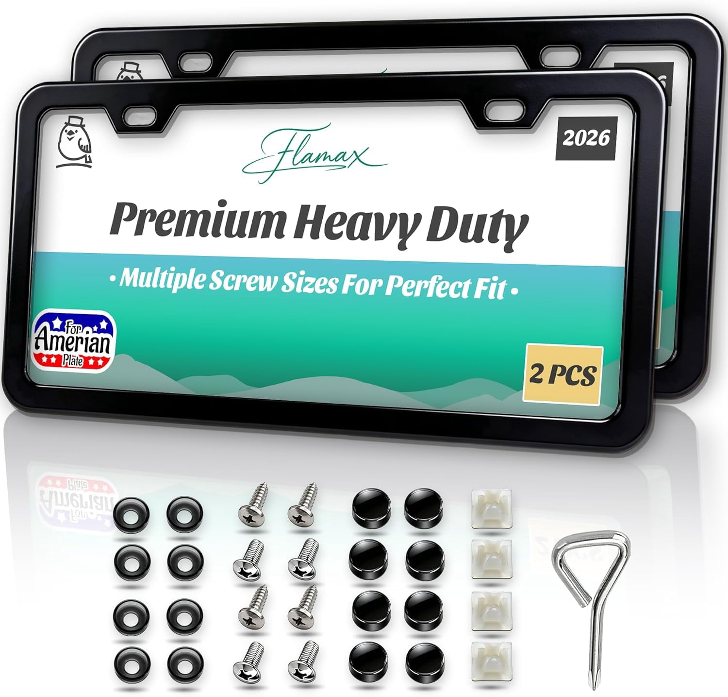 2PCS Premium Slim Matte Black License Plate Frames for Women & Men with ...