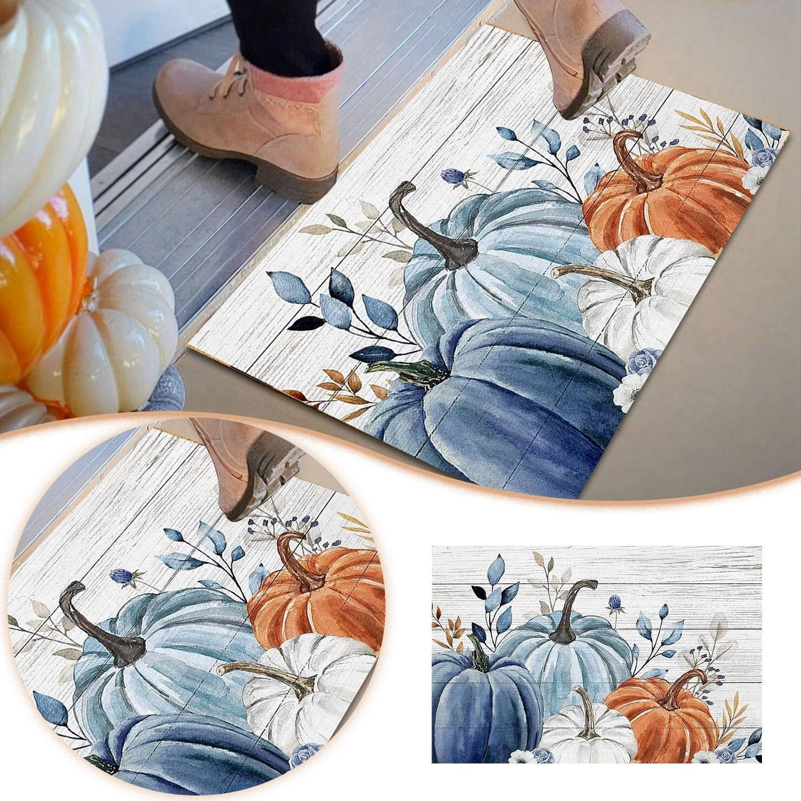 2PCS Pumpkins Indoor Doormat Front Door Mat, Vintage Blue Orange White ...