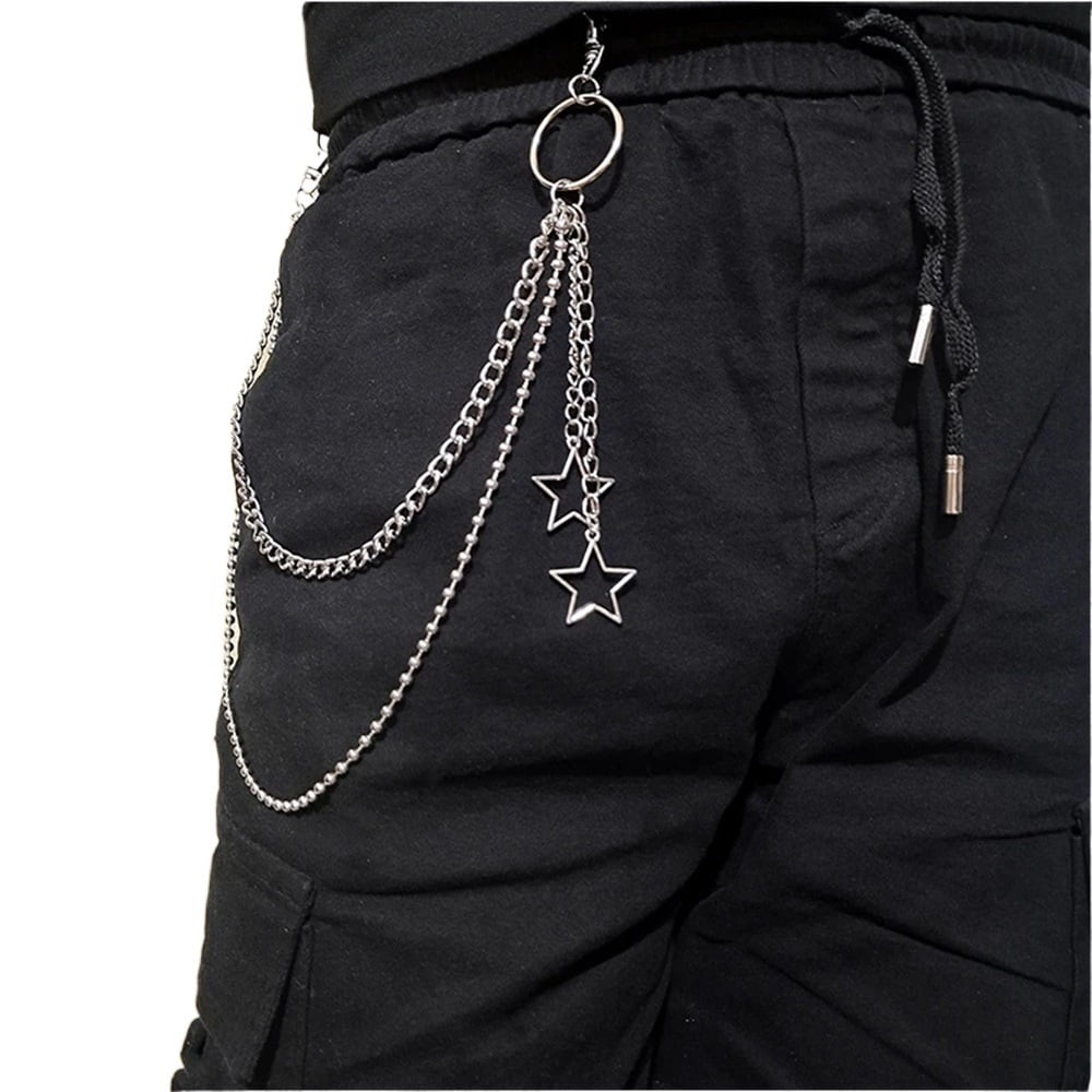 2PCS Punk Steet Keychains Chain Women Men Moon Star Rivets Skull ...