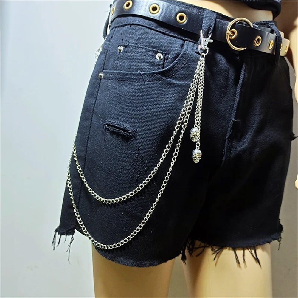 2PCS Punk Steet Keychains Chain Women Men Moon Star Rivets Skull ...