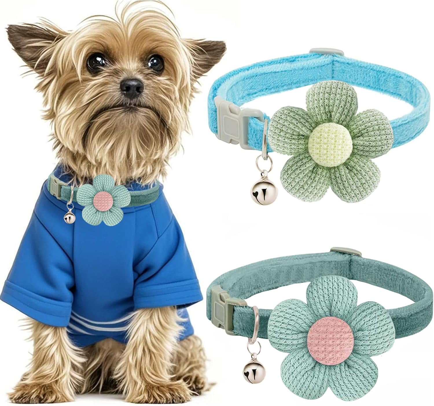 2PCS Puppy Collars for Litter, Small Dog Collar with Flower, XS Cat ...