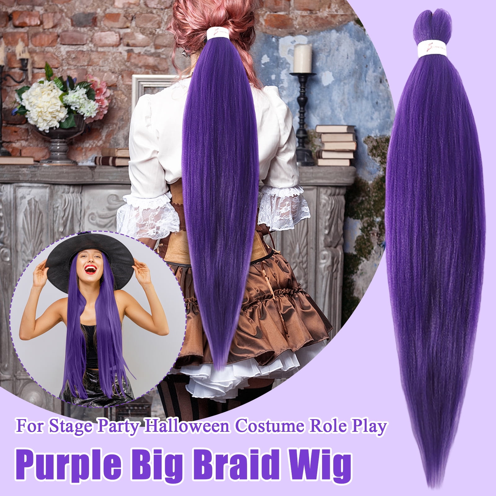 2PCS Purple Hair Extensions for Braids, Long Purple Braiding Hair Pre ...