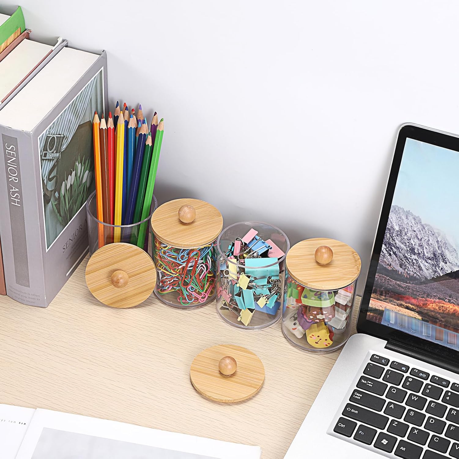 2PCS Qtip Holder, Clear Plastic Apothecary Jar Containers for Vanity ...