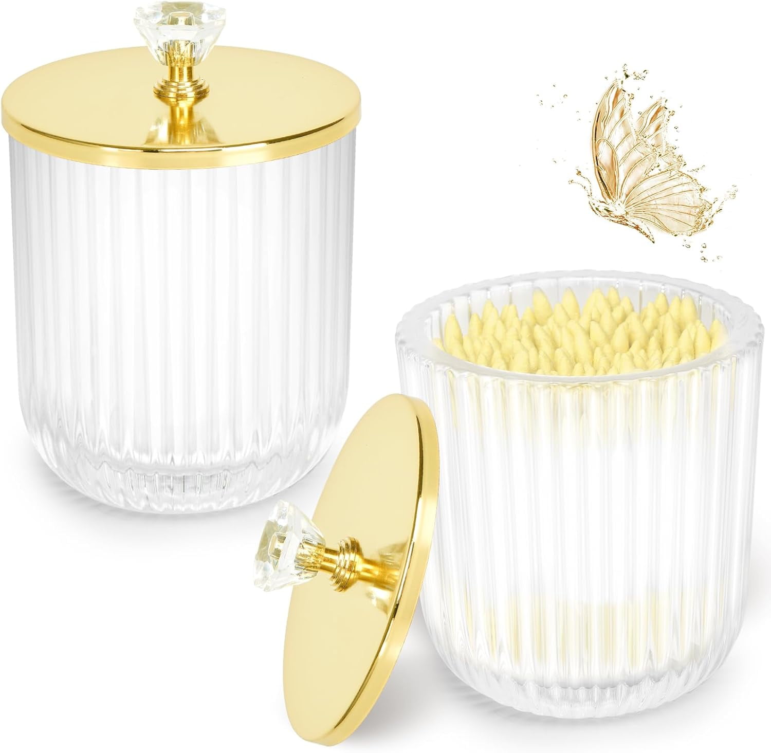 2PCS Qtip Holder Set, Clear Glass Apothecary Jars With Lid for Cotton ...