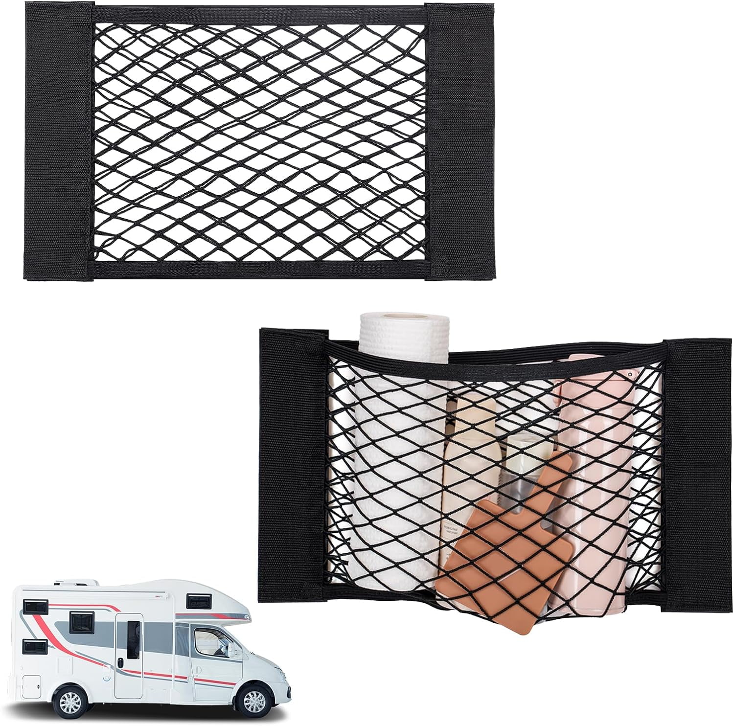 2PCS RV Cargo Storage Mesh Net, Elastic Stretchable Netting Pocket with ...